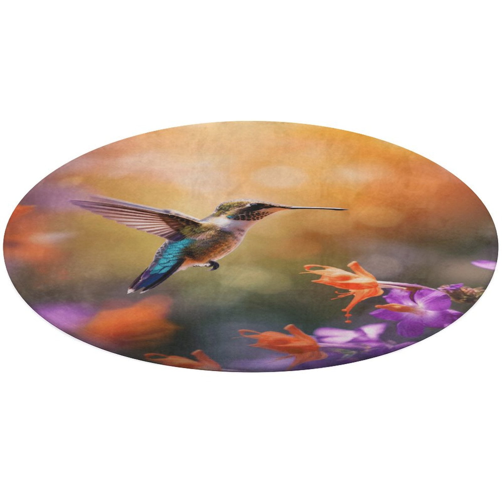 Flower Hummingbird Round Rugs -Washable Non-Slip Small Round Area Rug ...