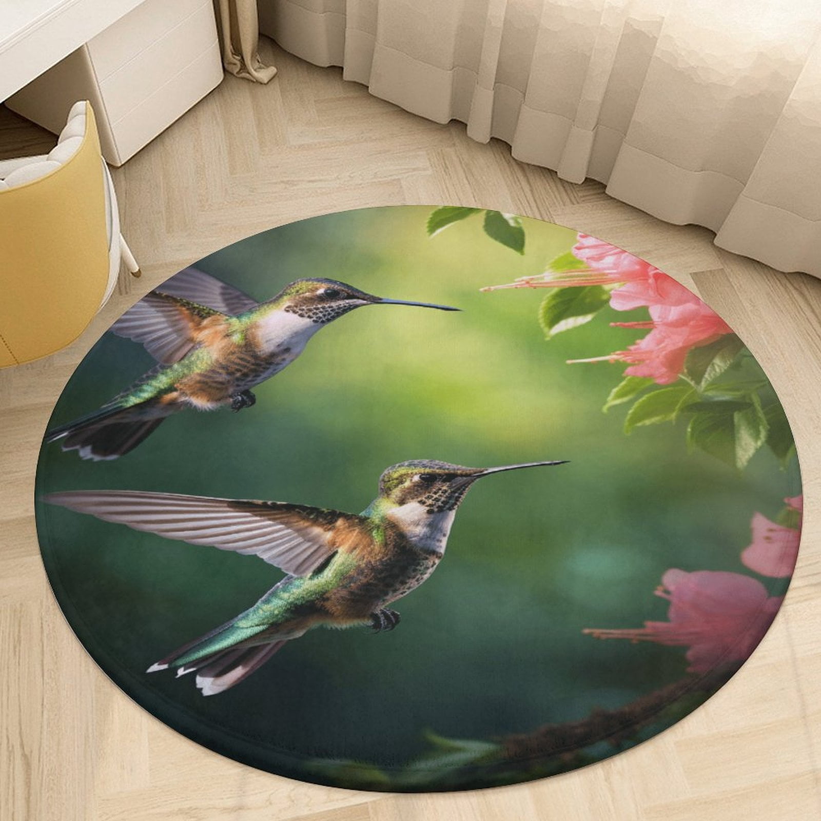 Flower Hummingbird Round Rugs -Washable Non-Slip Small Round Area Rug ...