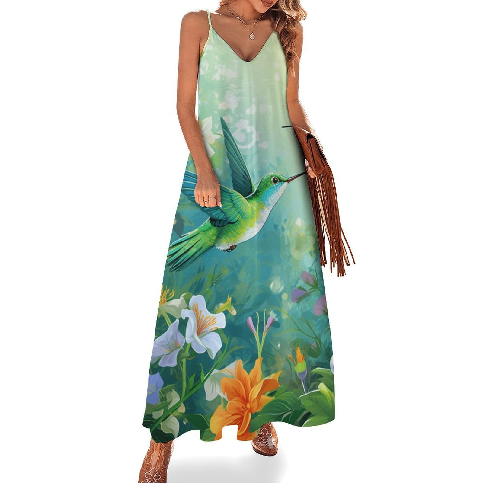 Flower Hummingbird Sleeveless Dress Women's Luxury Party Dress Birthday ...