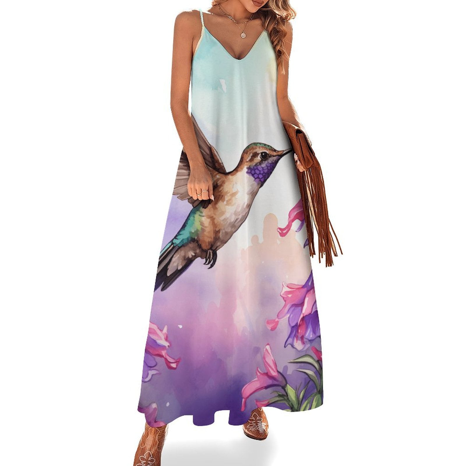 Flower Hummingbird Sleeveless Dress Women's Luxury Party Dress Birthday ...