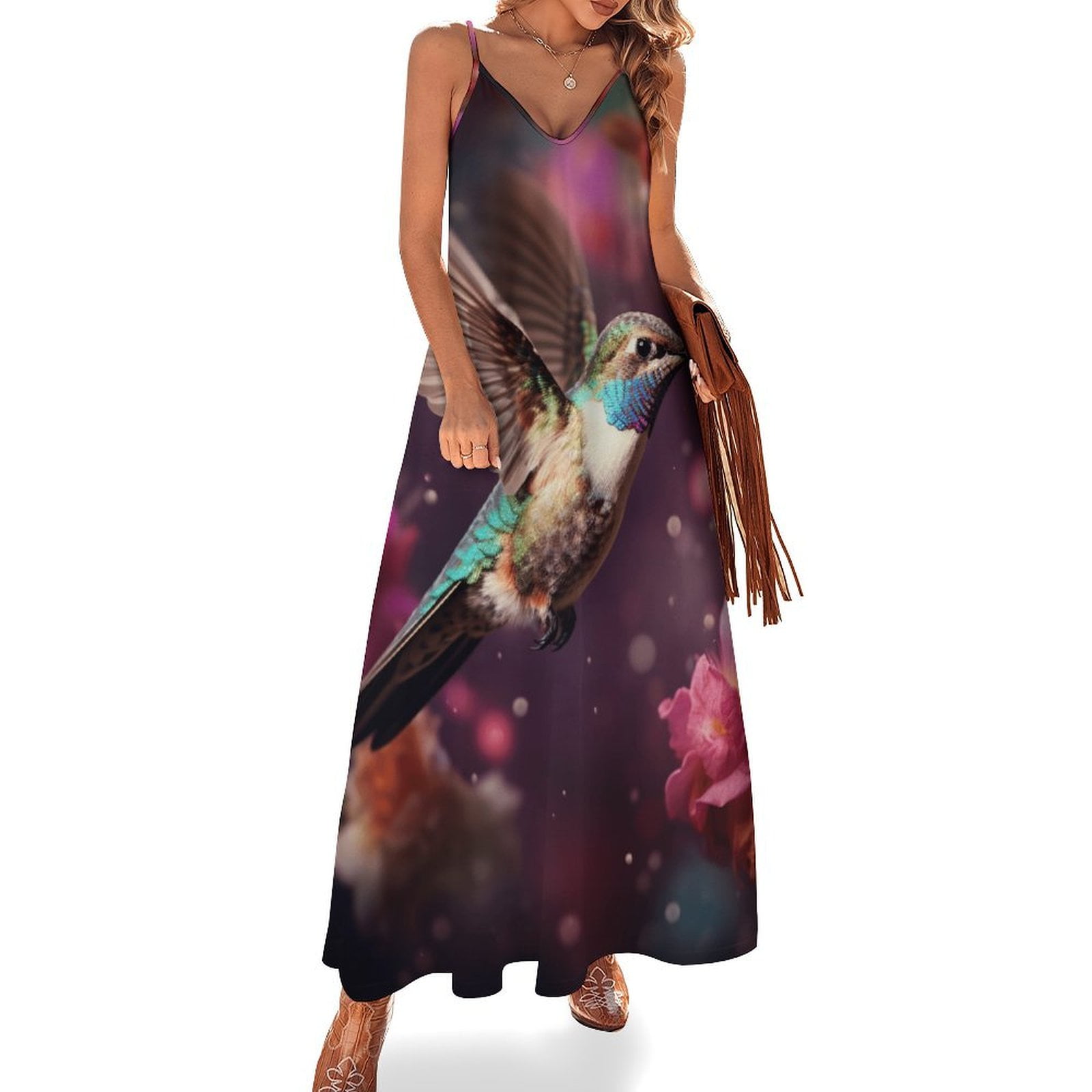 Flower Hummingbird Sleeveless Dress Women's Luxury Party Dress Birthday ...