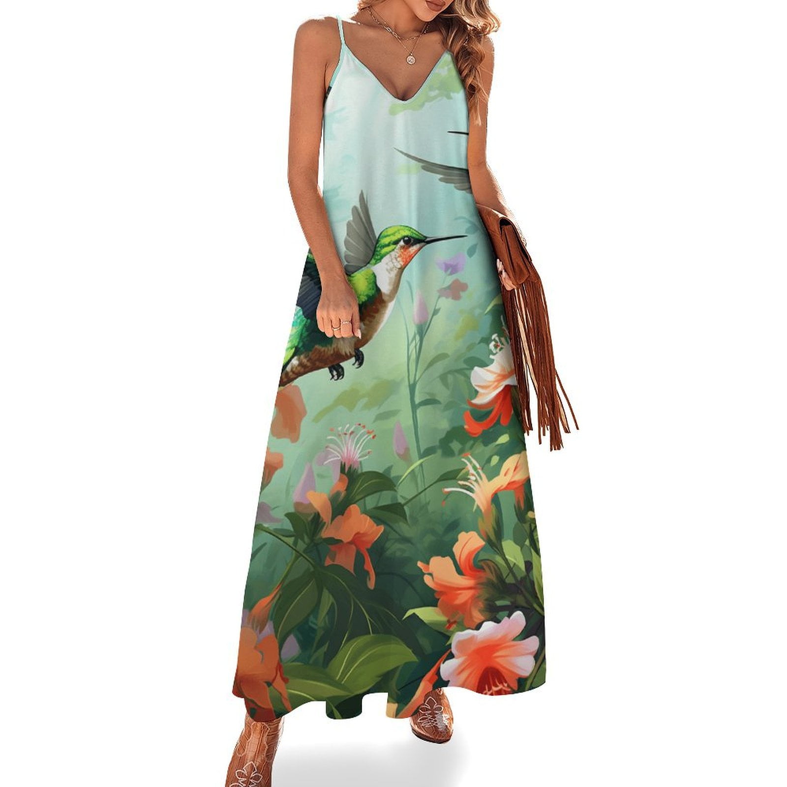 Flower Hummingbird Sleeveless Dress Women's Luxury Party Dress Birthday ...