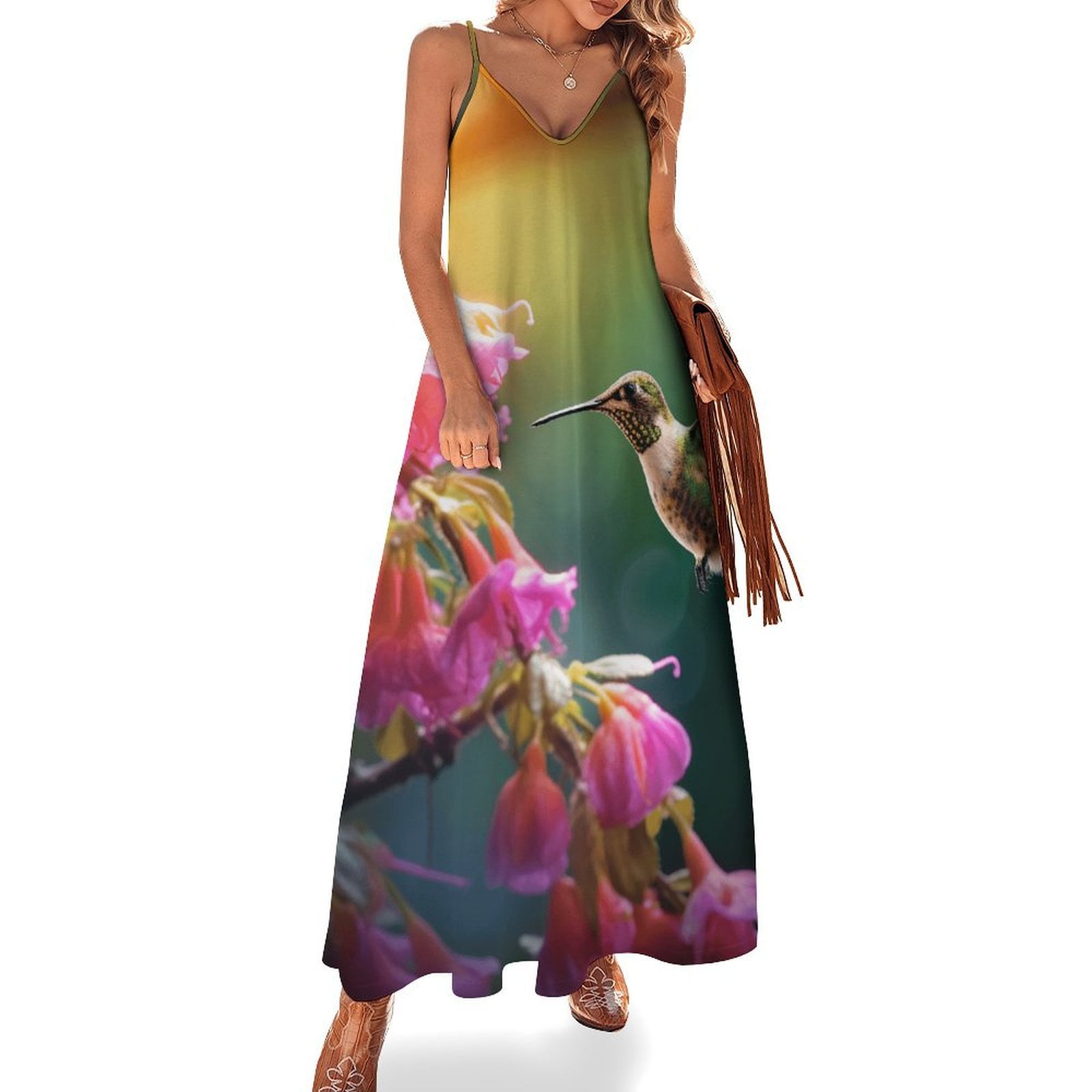 Flower Hummingbird Sleeveless Dress Women's Luxury Party Dress Birthday ...