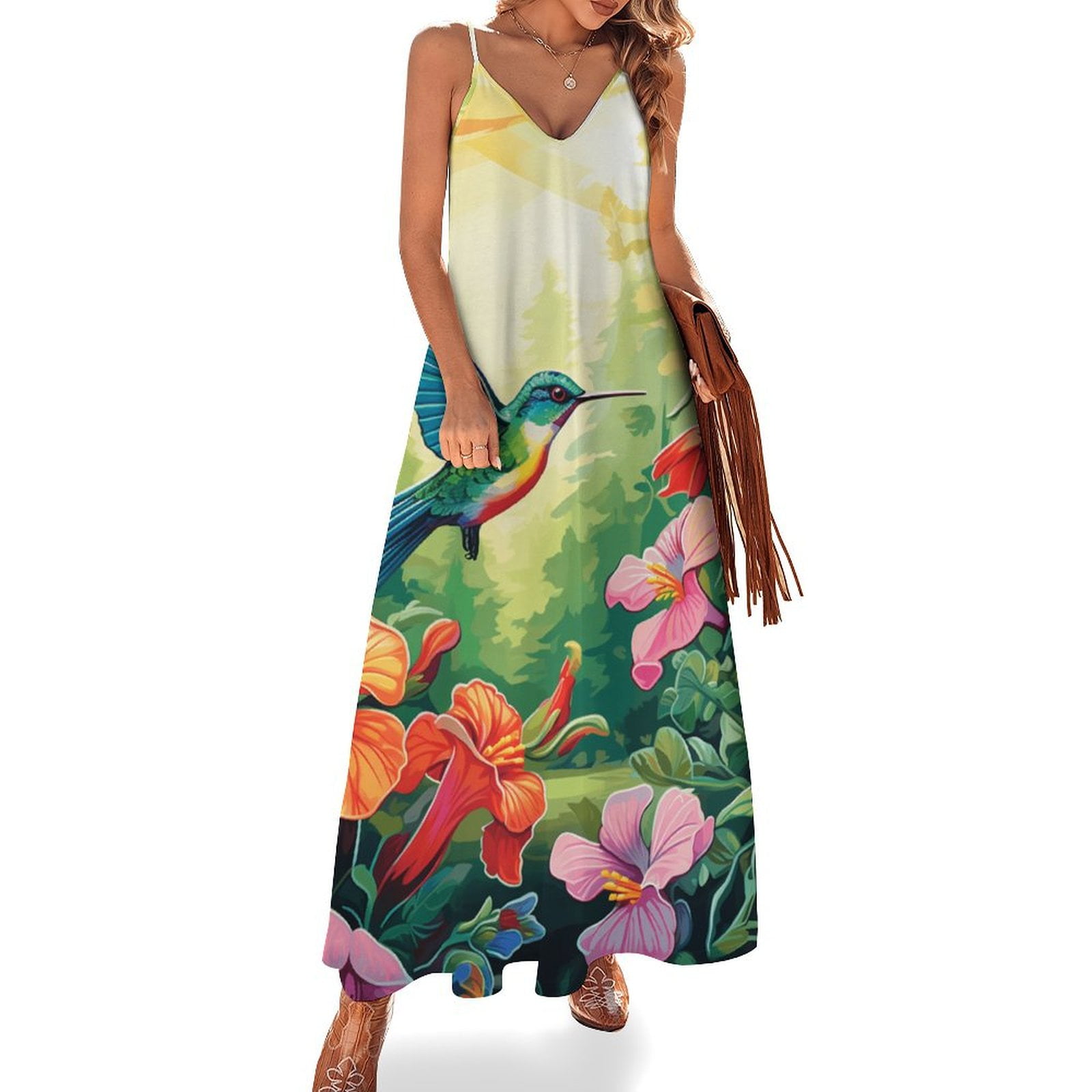 Flower Hummingbird Sleeveless Dress Women's Luxury Party Dress Birthday ...