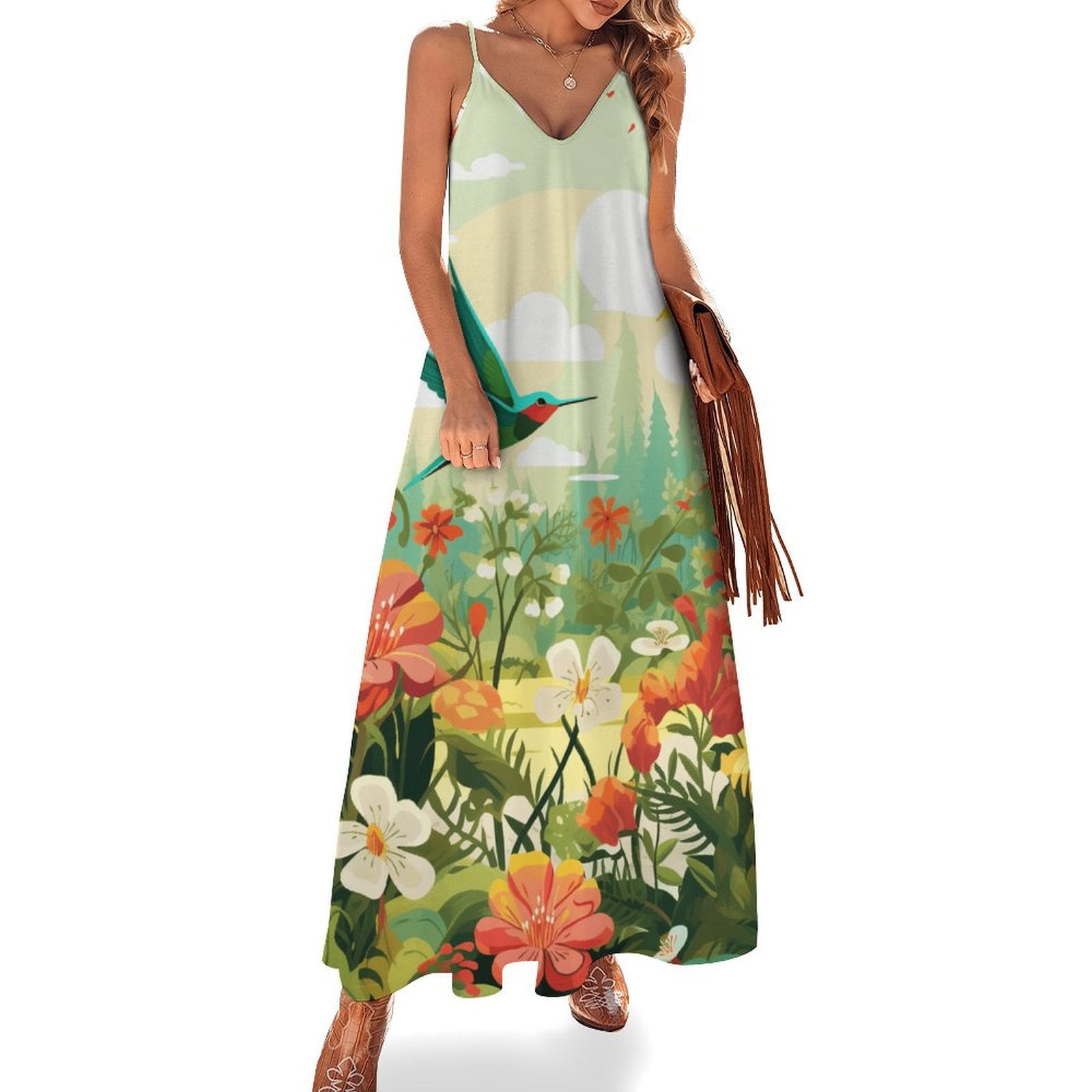 Flower Hummingbird Sleeveless Dress Women's Luxury Party Dress Birthday ...