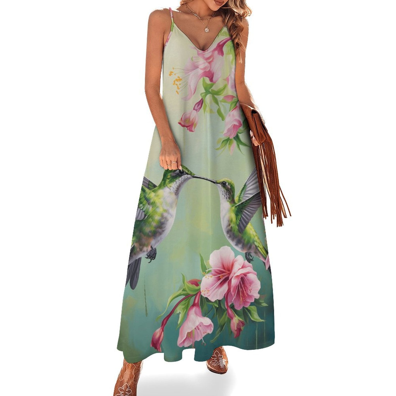 Flower Hummingbird Sleeveless Dress for Women Clothing Female Women's ...