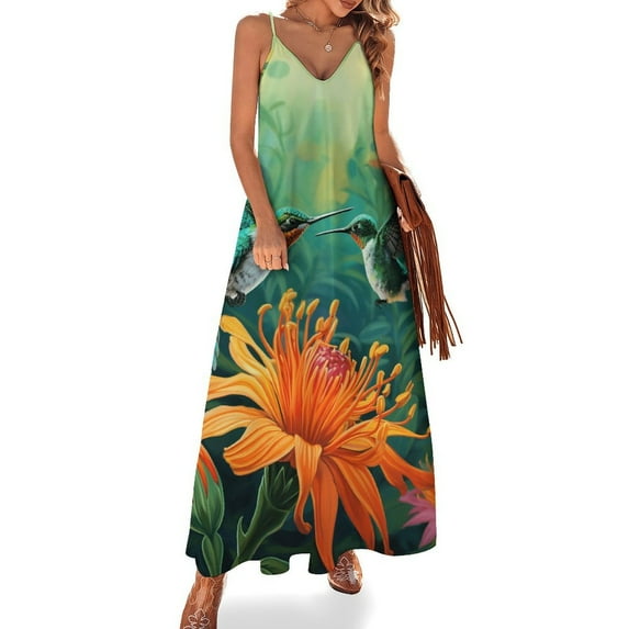Flower Hummingbird Sleeveless Dress for Women Clothing Female Women's ...