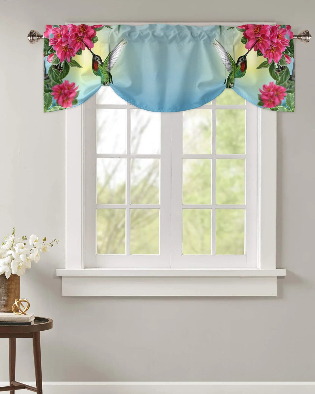 Flower Hummingbird Window Valance Curtain Kitchen Cafe Short Curtains ...