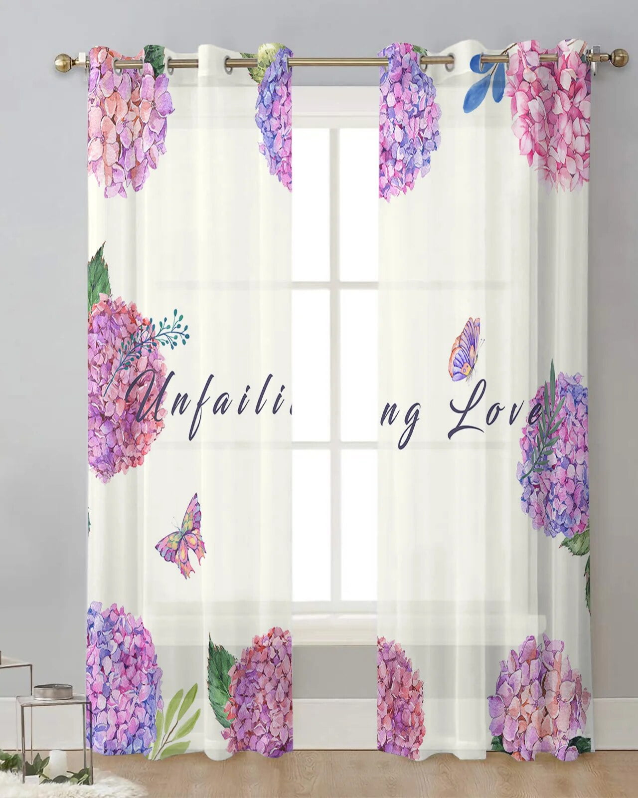 Flower Hydrangea Tulle Living Room ration Transparent Sheer Curtains ...