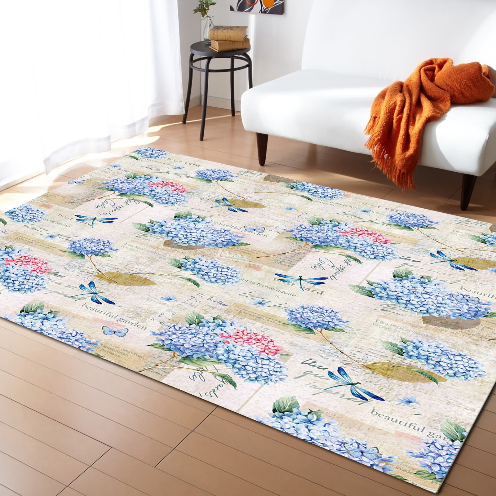Flower Hydrangea Watercolor Plants Carpet Area Rug Children's Room ...