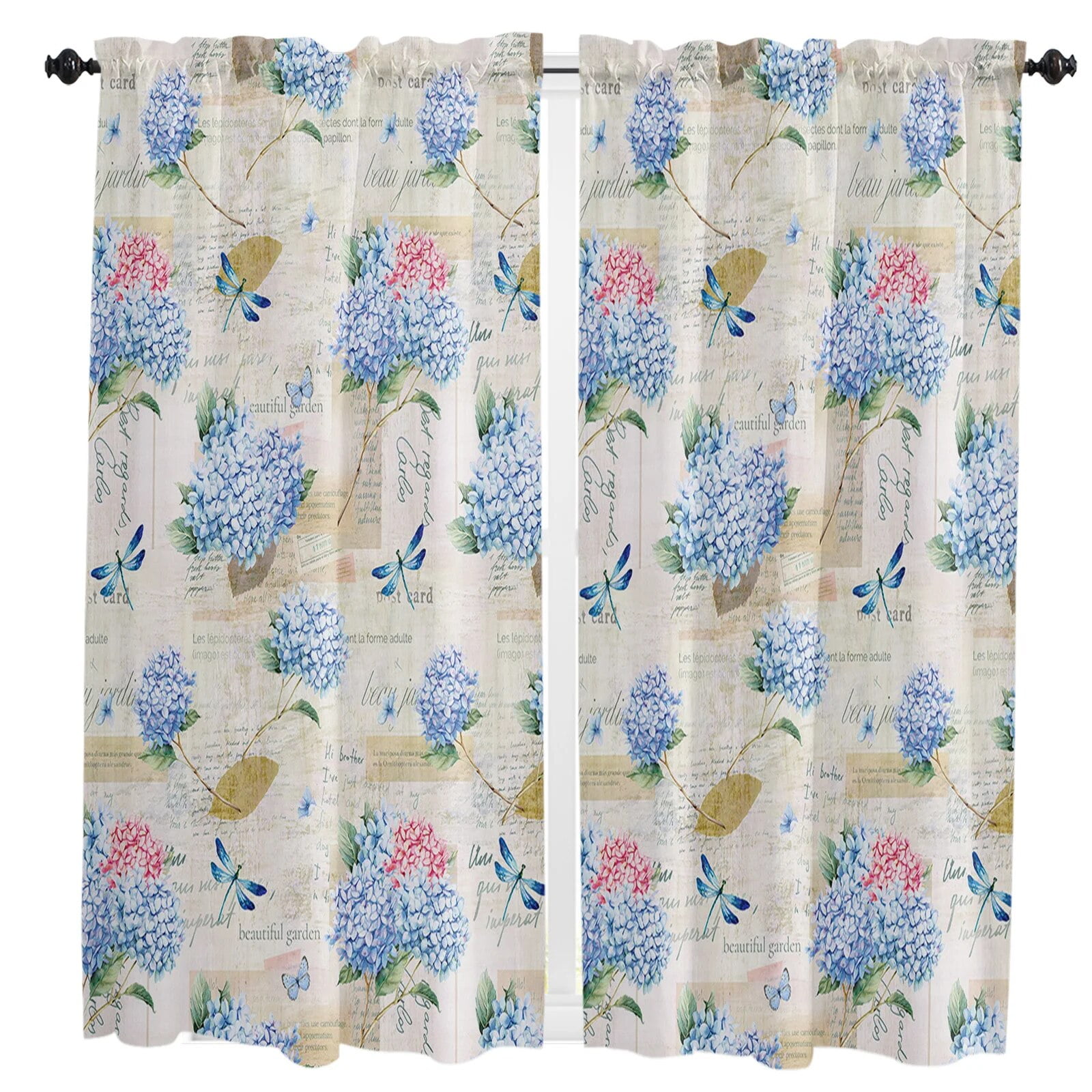 Flower Hydrangea Watercolor Plants Curtain Home Decoration Living Room ...