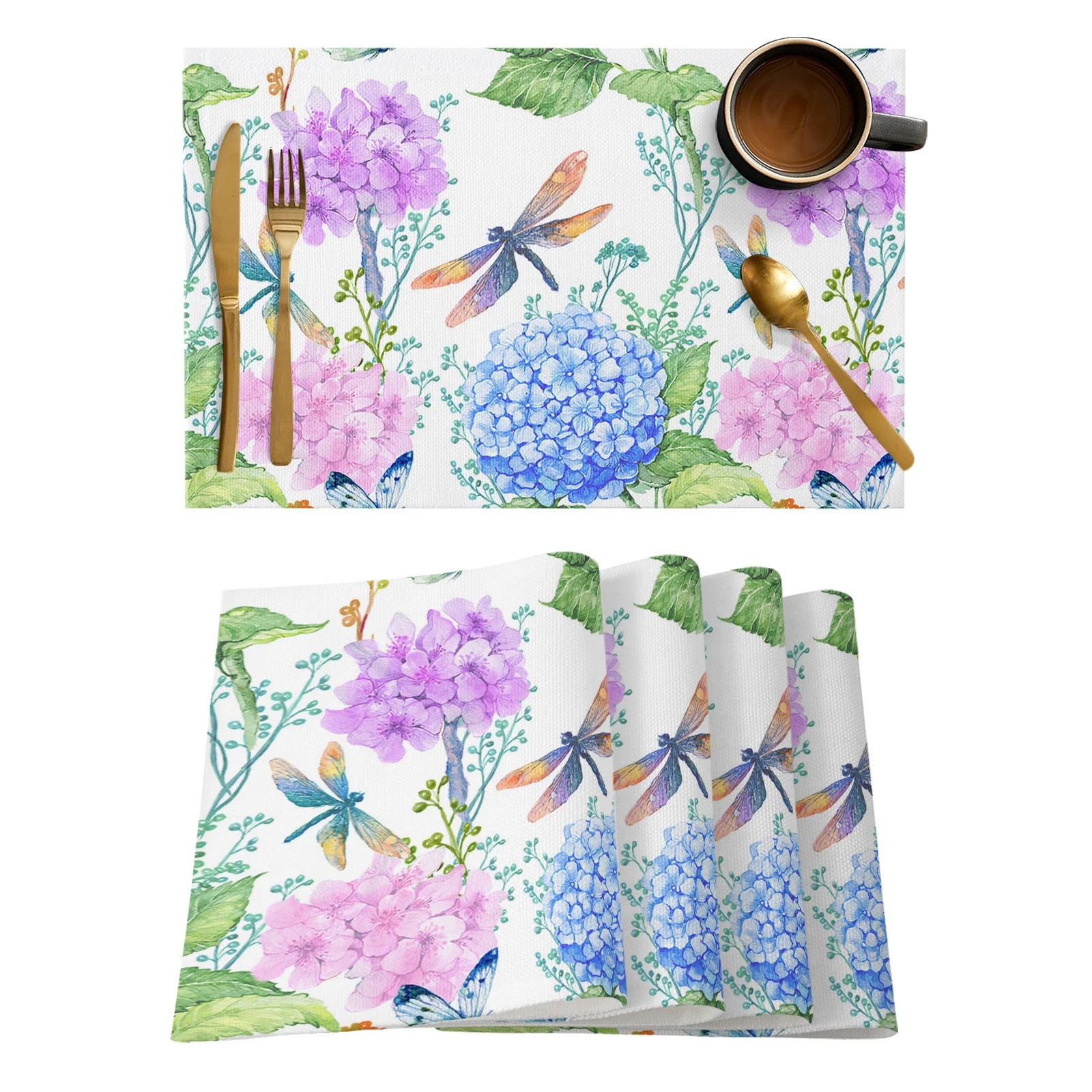 Flower Hydrangea Wild Flower Watercolor Dining Placemat Tableware Mats ...