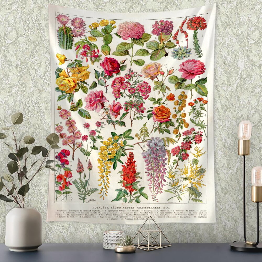 Flower Identification Map Tapestry Wall Hanging Plants Retro Bohemian ...