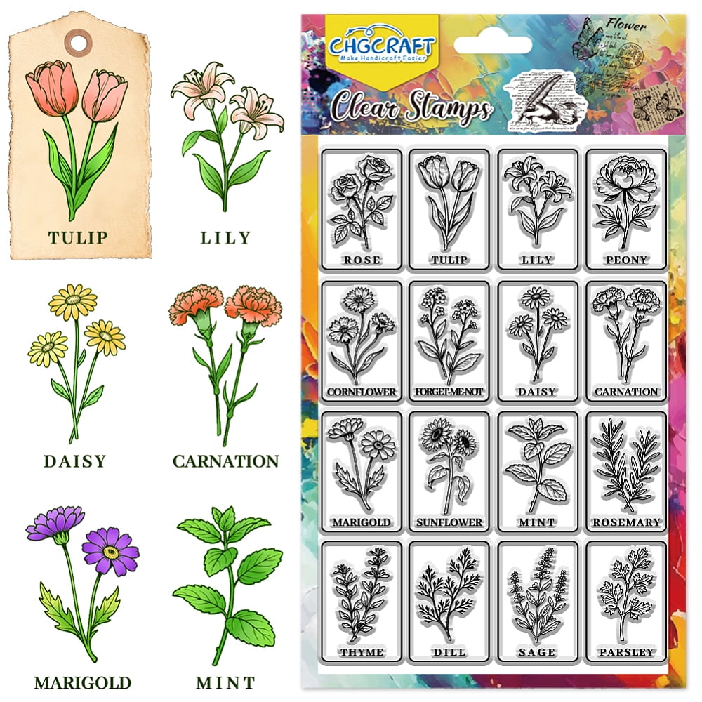 Flower Illustrations Style Clear Stamps Rose Silicone Stamp Seal for ...