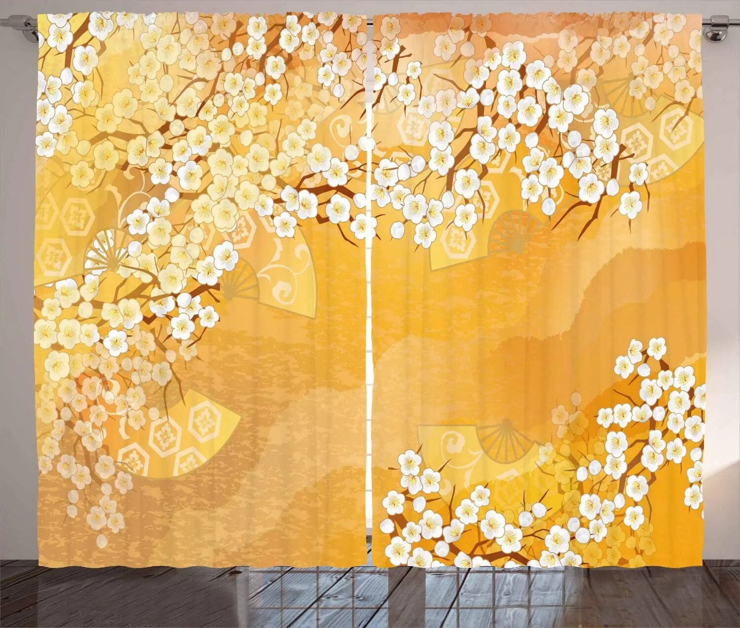 Flower Japanese Cherry Tree Branch Window Curtains Bedroom Kitchen ...