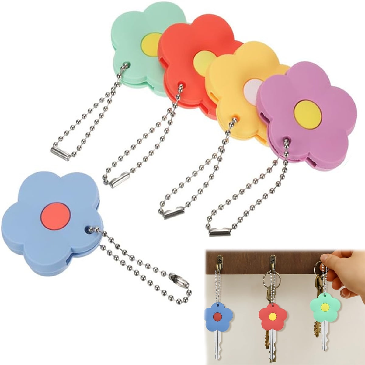 Flower Key Caps Covers Tags Tutuviw 5Pcs Cute Rubber Key Rings for Easy ...