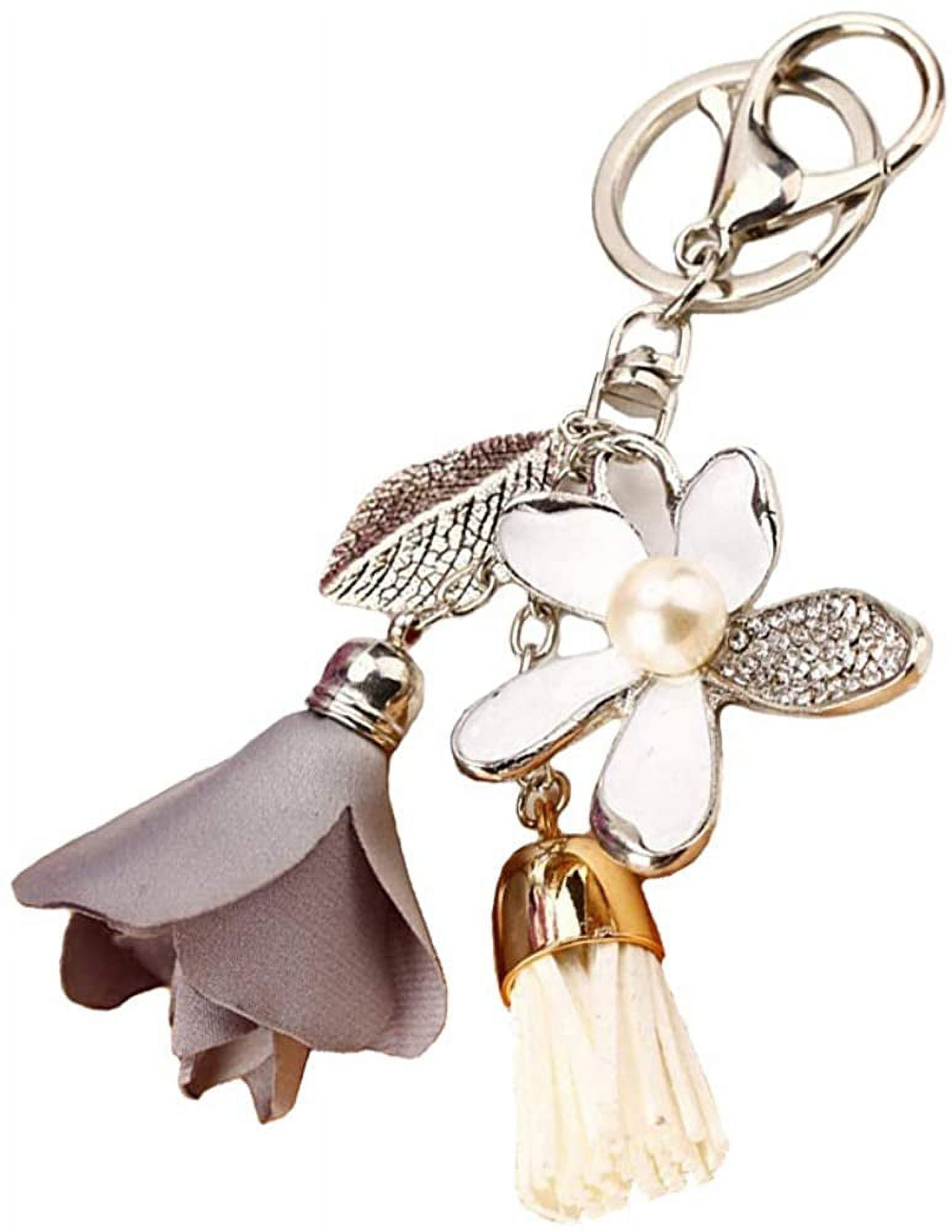 Flower Keychain Rhinestone Tassel Leaf Key Ring Women Wallet Bag ...