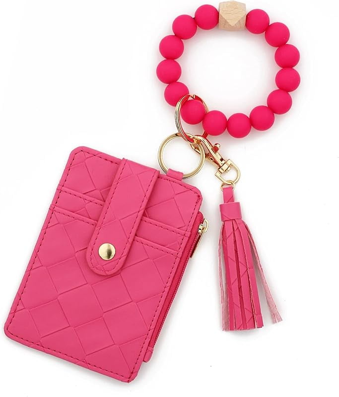 Flower Keychain Wristlet Wallets for Women Cute Silicone Beaded Credit ...