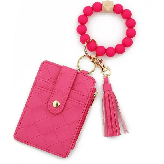 Flower Keychain Wristlet Wallets for Women Cute Silicone Beaded Credit ...