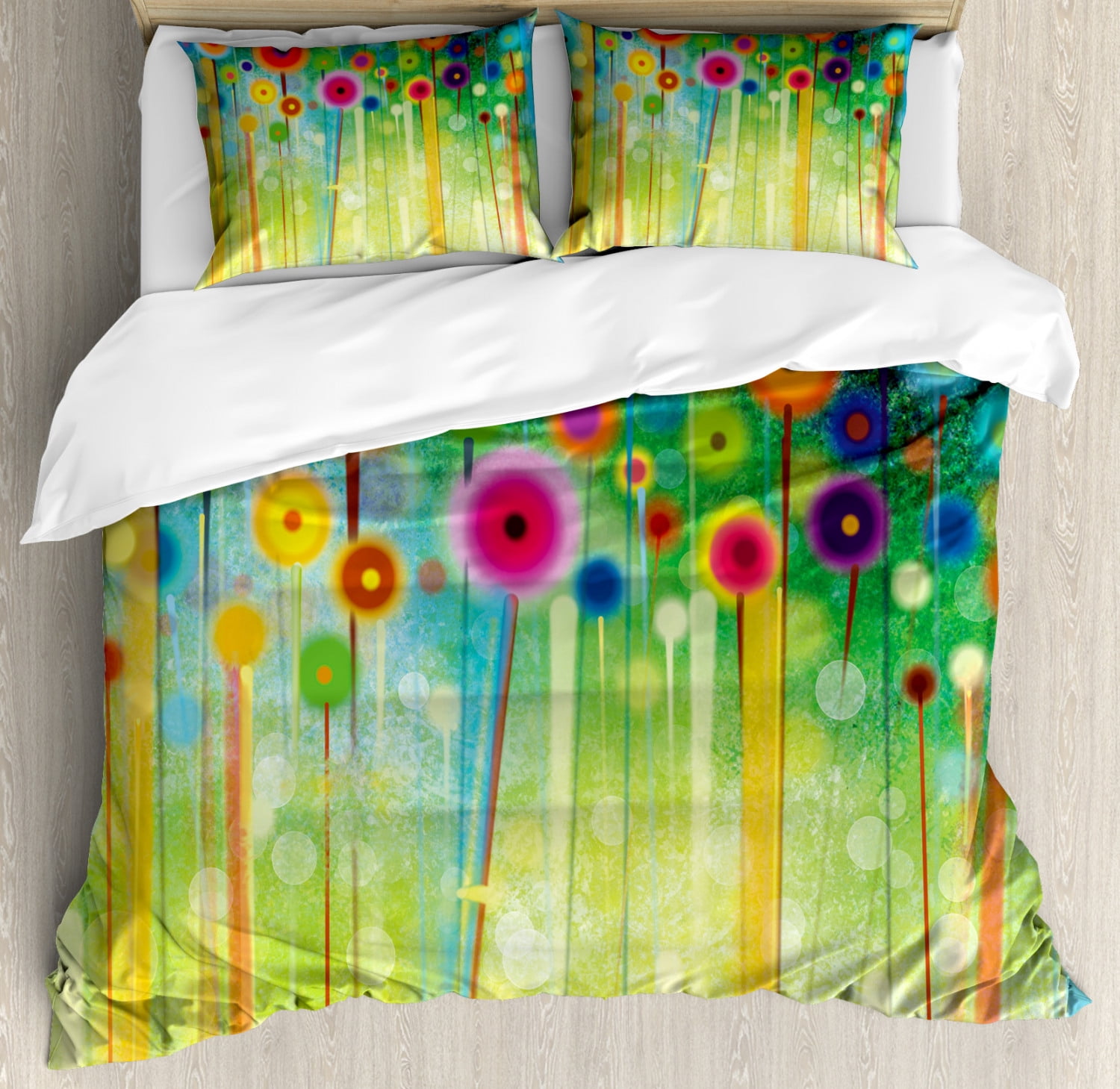 Flower King Size Duvet Cover Set, Abstract Dandelion Inspired Spiral ...