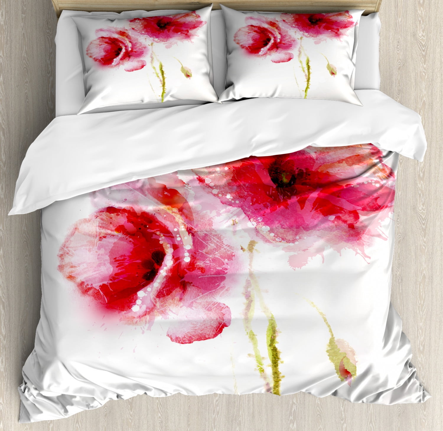 Flower King Size Duvet Cover Set, Little Red Spring Summer Time Garden ...