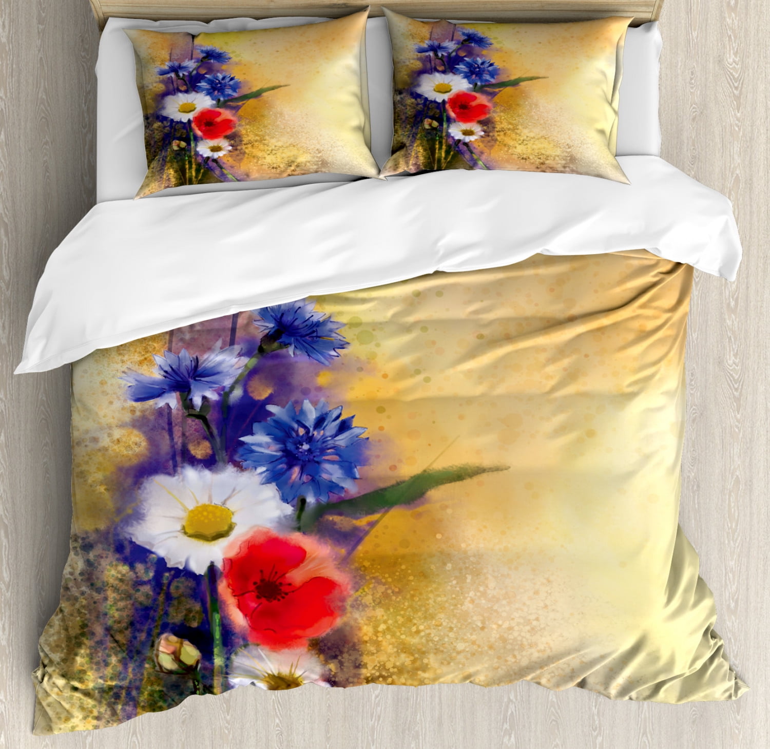 Flower King Size Duvet Cover Set, Poppy Flowers Cornflower Pastel ...