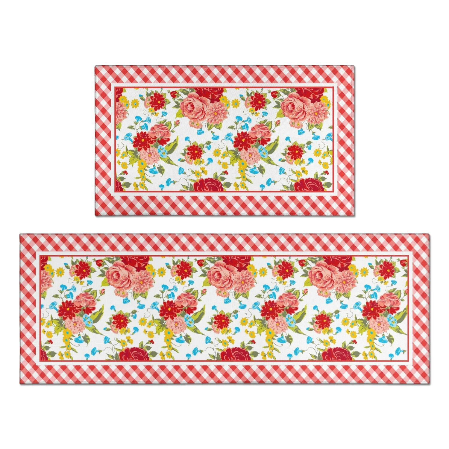 Flower Kitchen Mat Sets 2 Piece Farmhouse Anti Fatigue Waterproof Stain ...