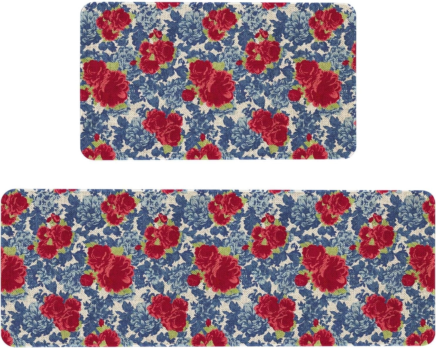 Flower Kitchen Mat Sets 2 Piece Farmhouse Anti Fatigue Waterproof Stain ...
