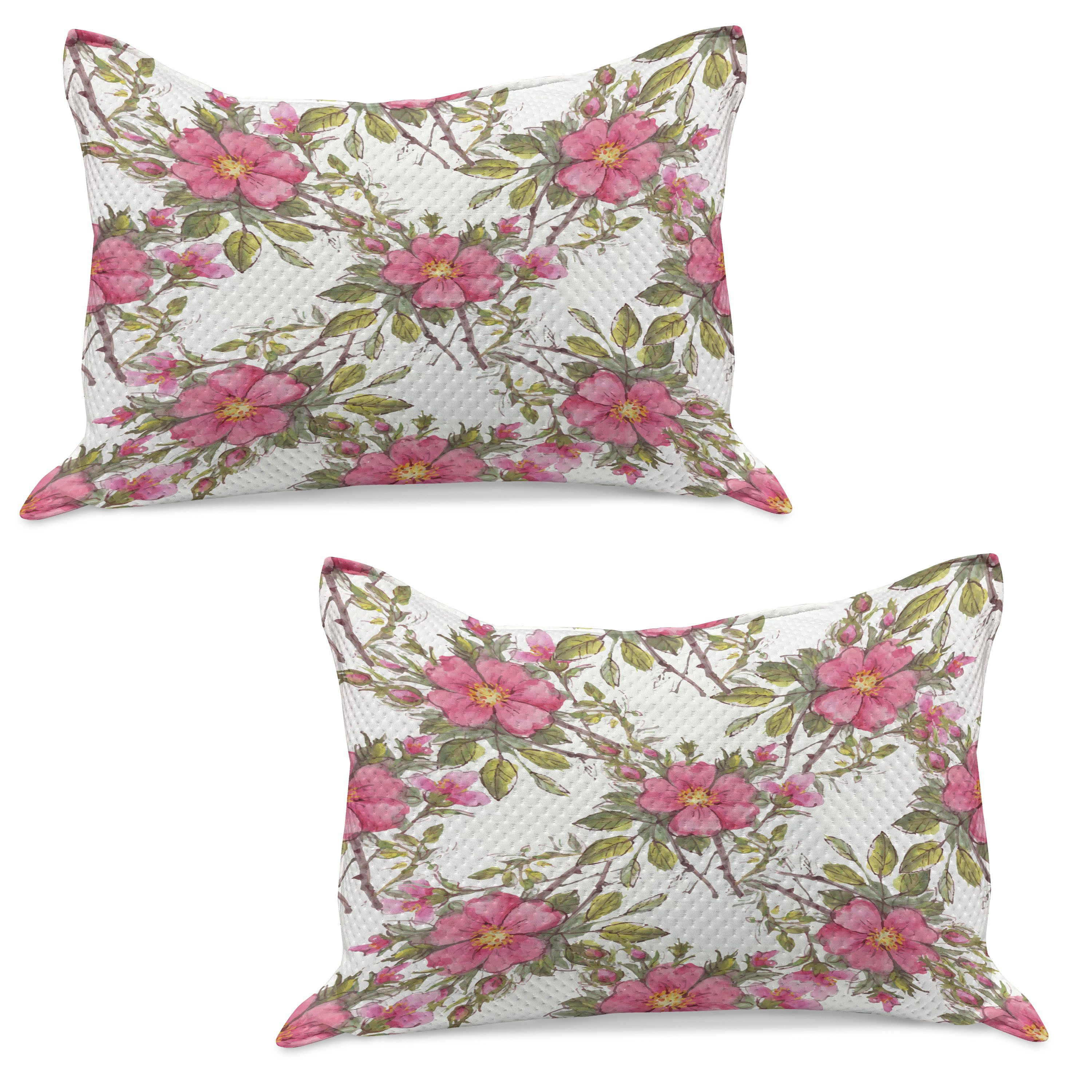 Flower Knitted Quilt Pillowcover Set of 2, Watercolor Dog Rose Garden ...