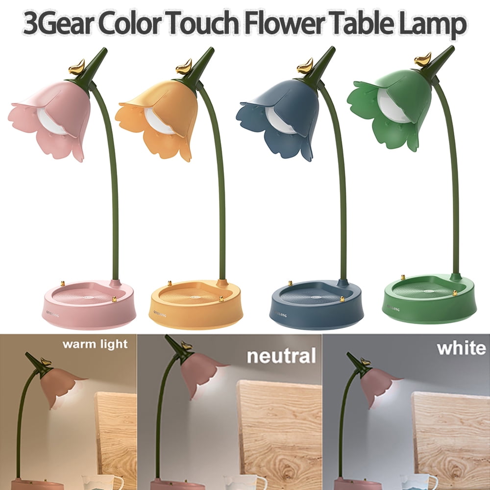 Flower LED Desk Lamp Student Bedroom Room Lighting Touch Reading Lamp ...