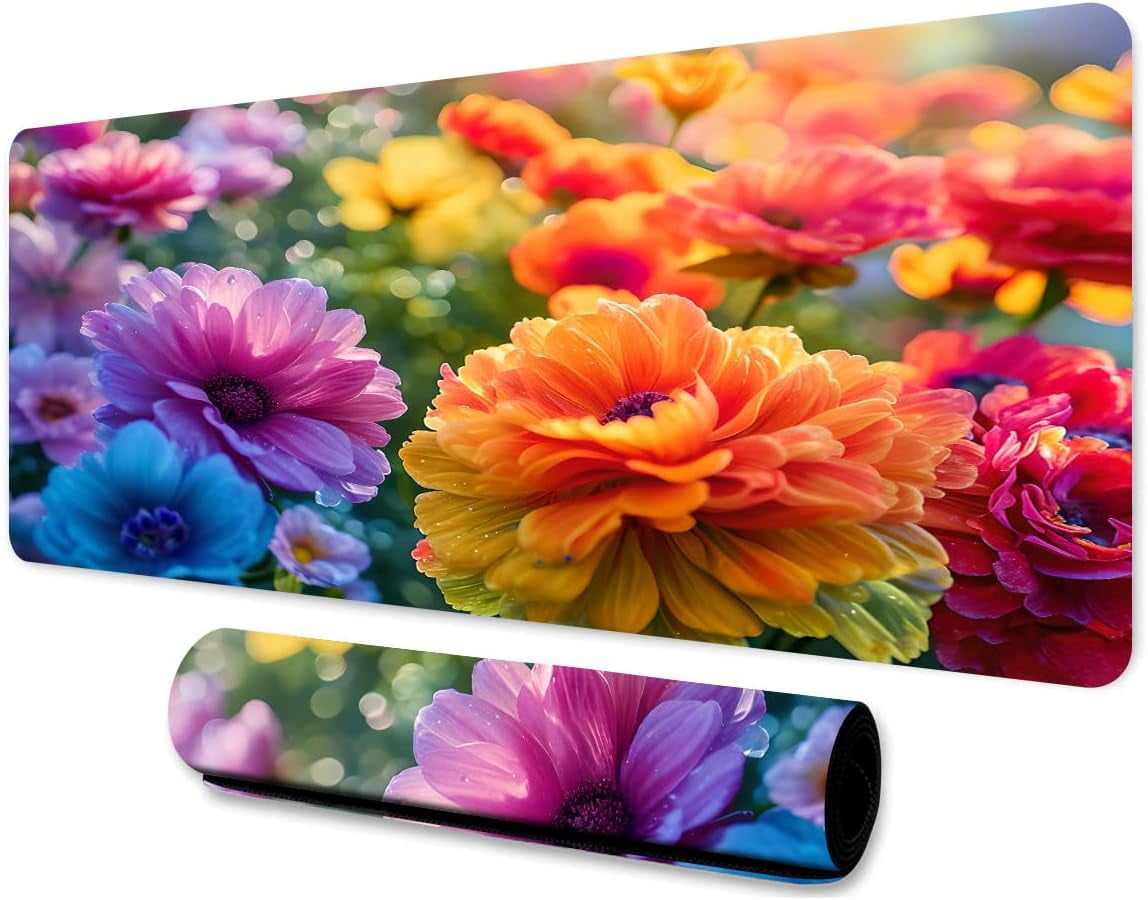 Flower Large Mouse Pad 31.5x11.8 Inches Fantasy Cartoon Plant Garden ...
