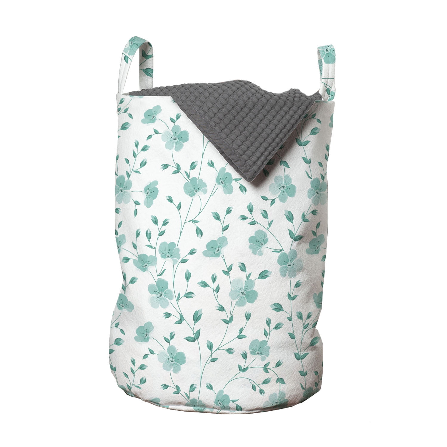 Flower Laundry Bag, Pattern with Flower Stems Blooming Springtime ...