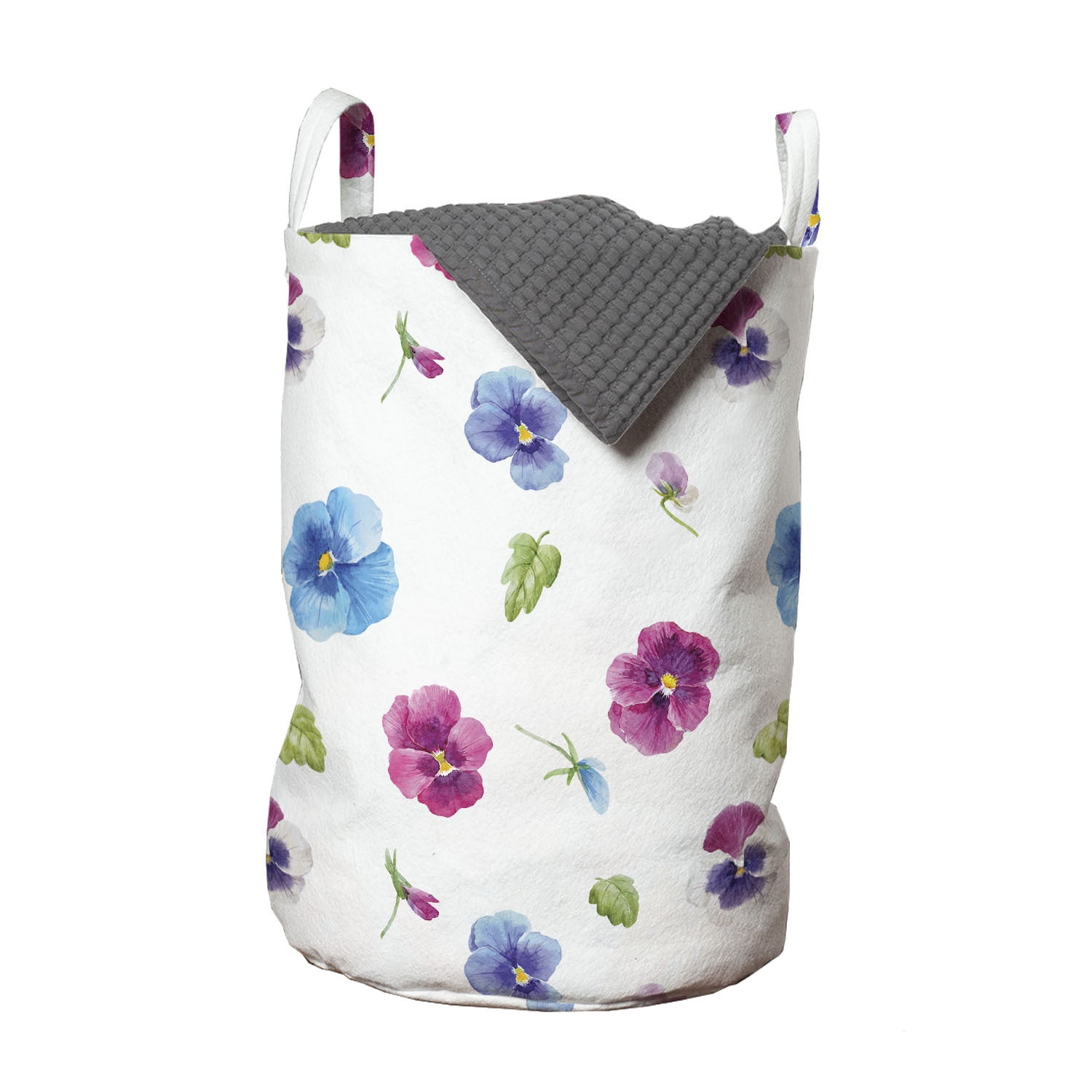 Flower Laundry Bag, Romantic Aquarelle Garden Tender Pansy Petals and ...