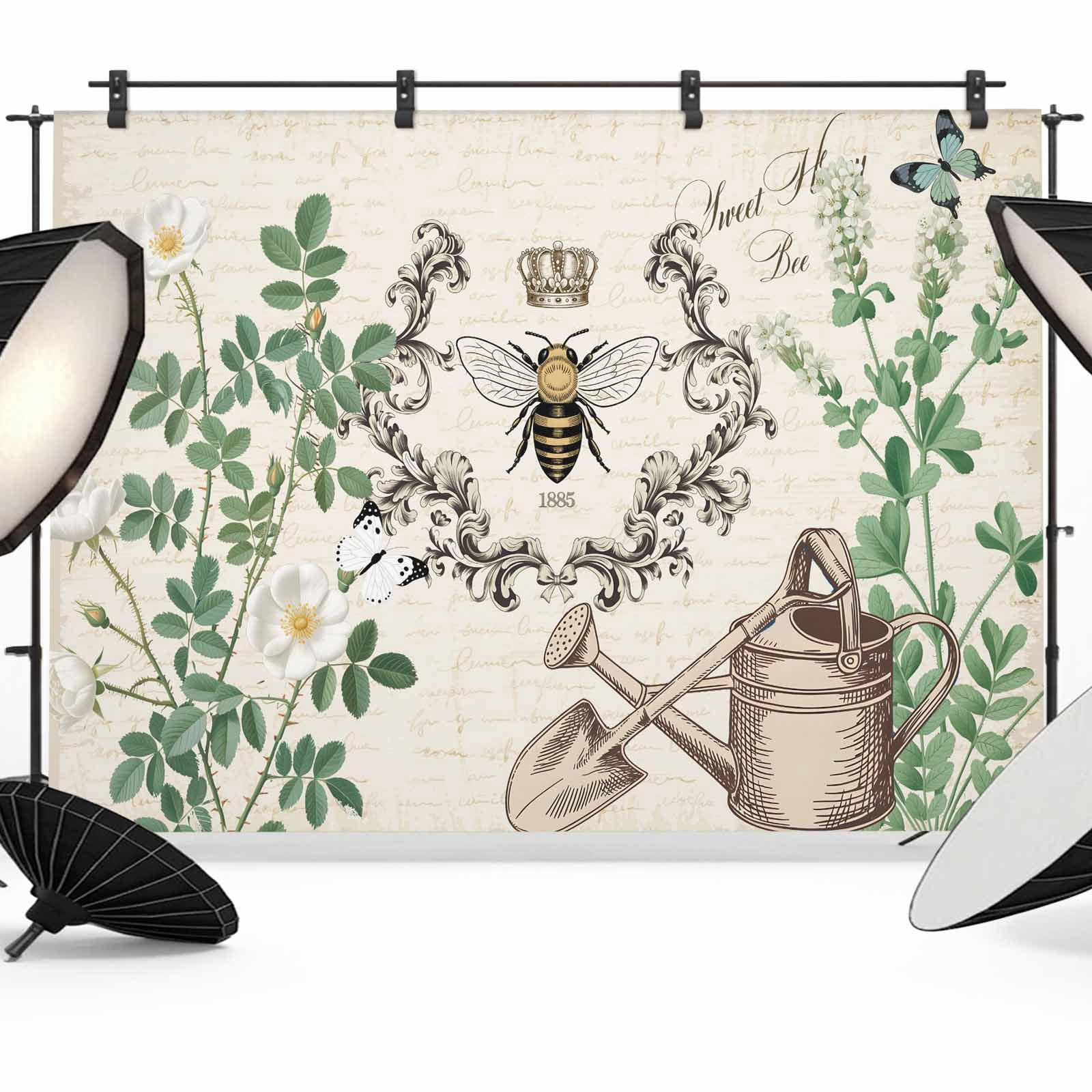 Flower Leaf Bee Photography Backdrop 10x8FT, Vintage Blue Floral ...