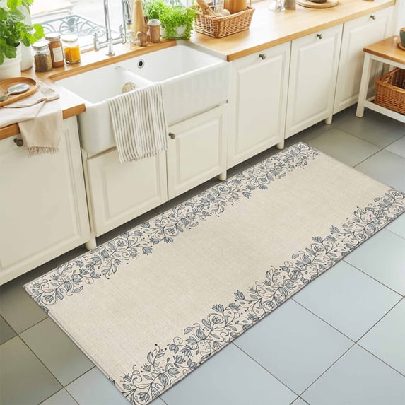 Flower Leaf Branch on Retro Linen Rectangle Rug 2'x6' Minimalist Ethnic ...