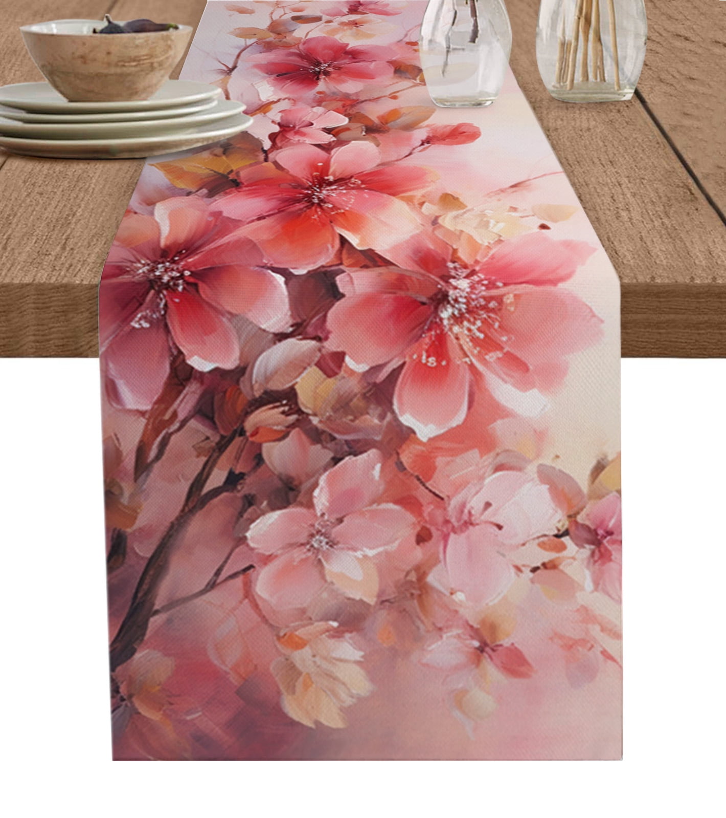 Flower Leaf Bud Watercolor Table Runner ration Home r Dinner Table ...