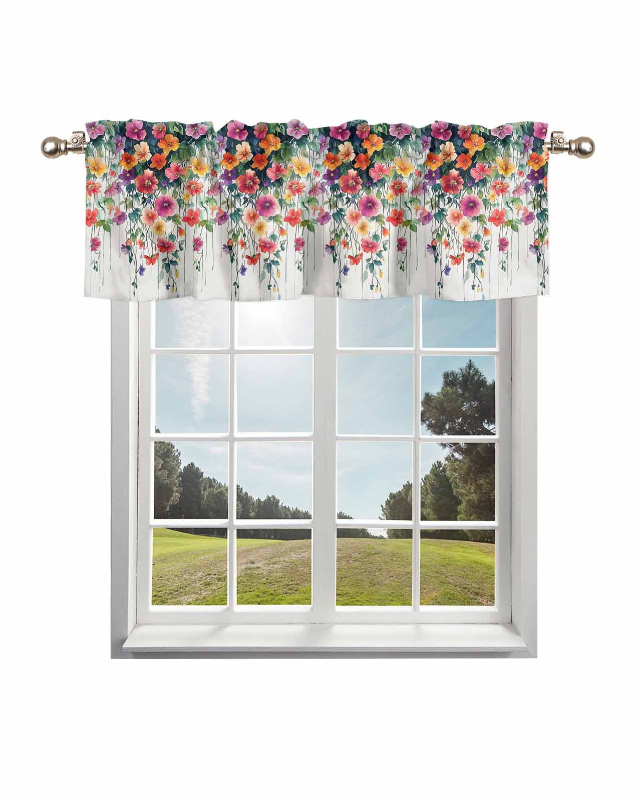 Flower Leaf Curtain Valance for Windows/Living Room/Kitchen/Bathroom/Café, Short Rod Pocket Tier ...