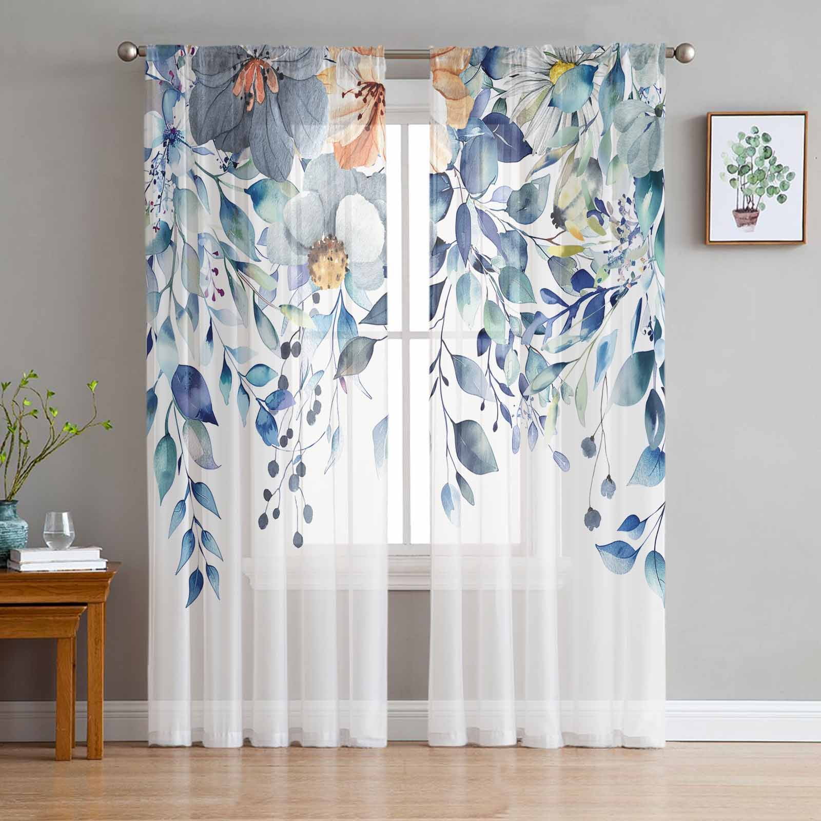 Flower Leaf Dragonfly Sheer Curtains For Living Room Tulle Window ...