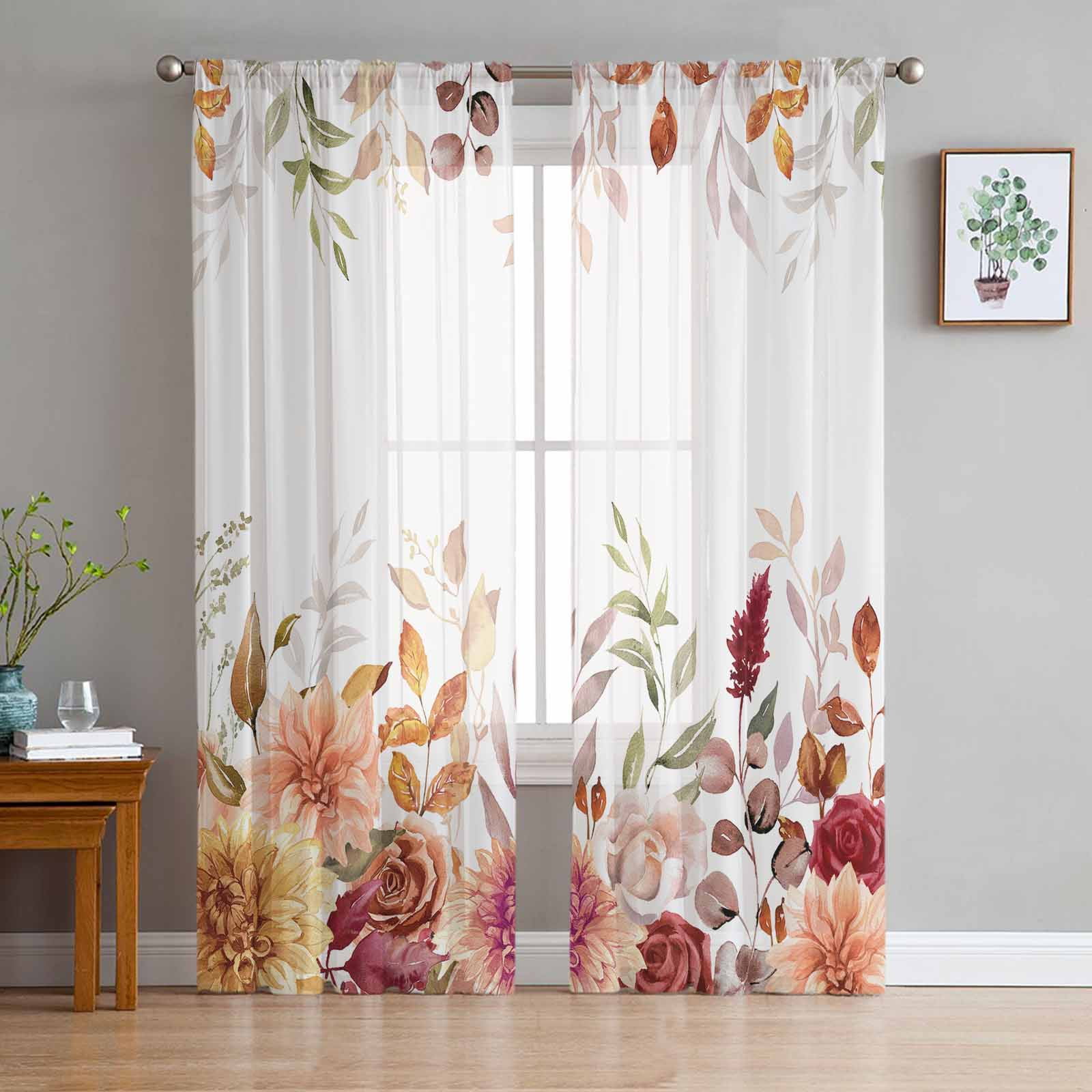 Flower Leaf Dragonfly Sheer Curtains For Living Room Tulle Window ...