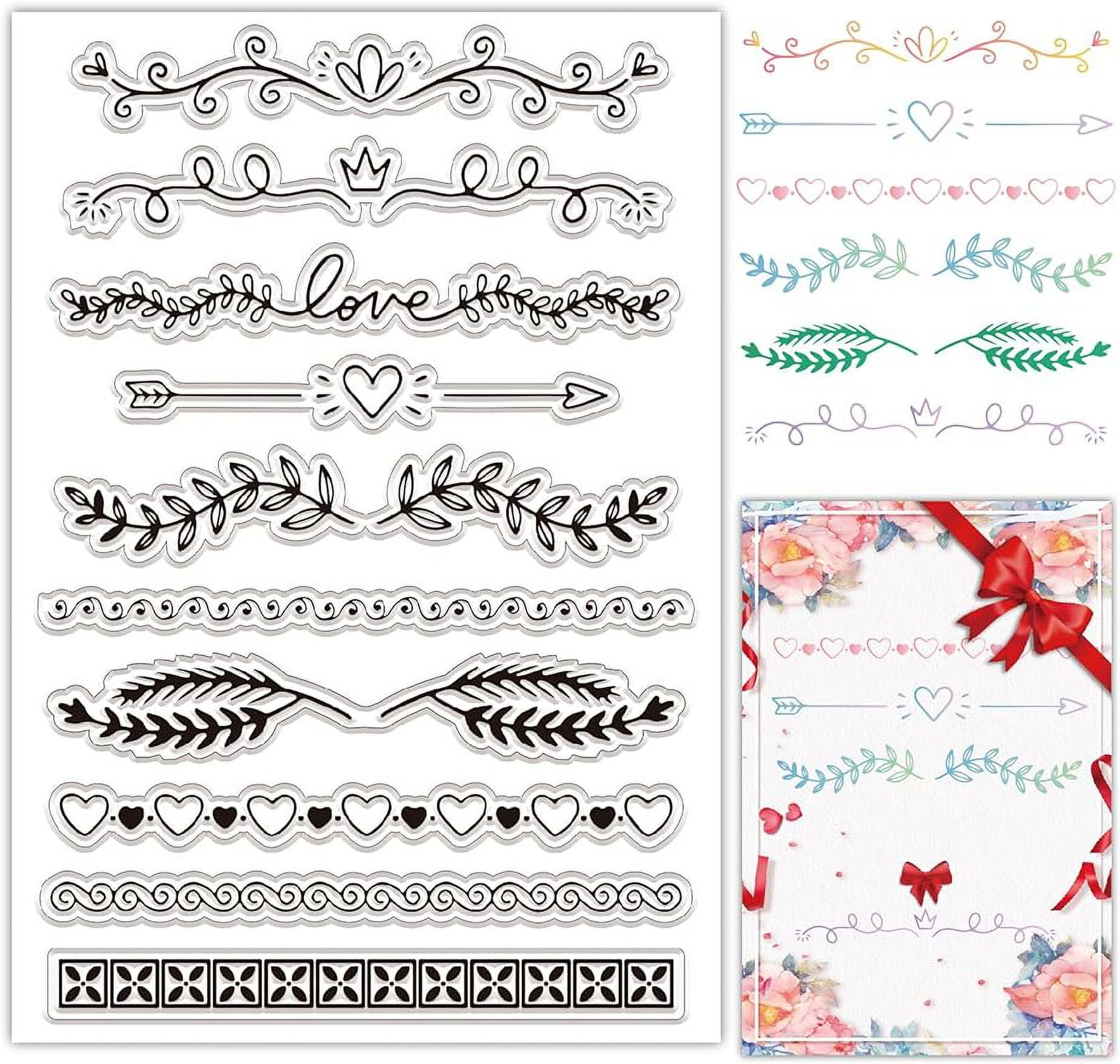 Flower Leaf Lace Clear Rubber Stamps Writing Line Herat Floral Lines ...