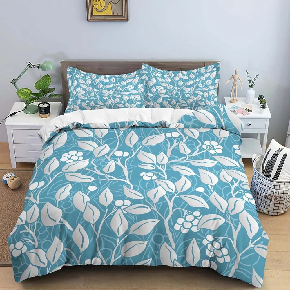 Flower Leaves Duvet Cover Set Fashion Pattern Print Polyester Comforter ...