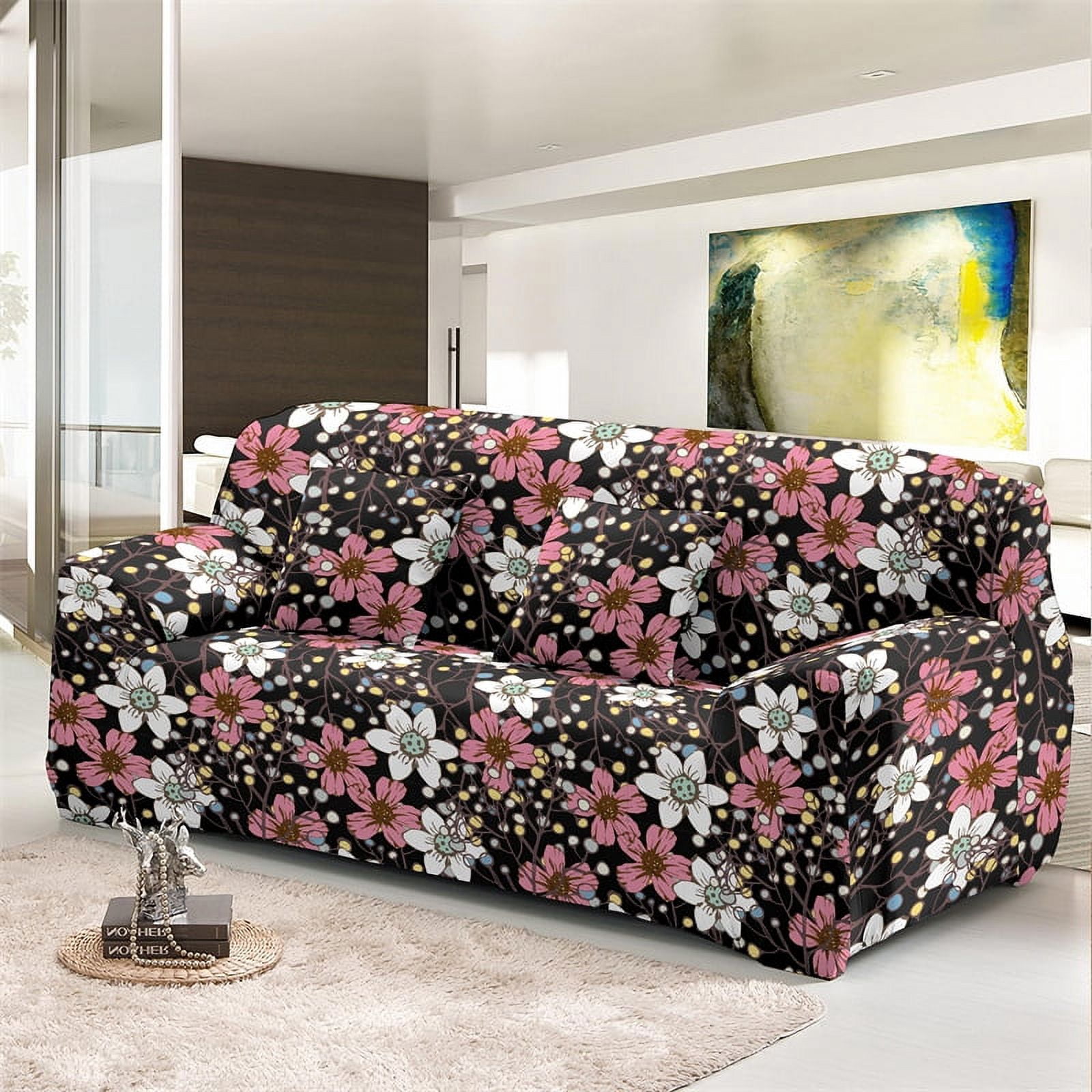Flower Leaves Elastic Sofa Cover For Living Room 1/2/3/4 Seater ...