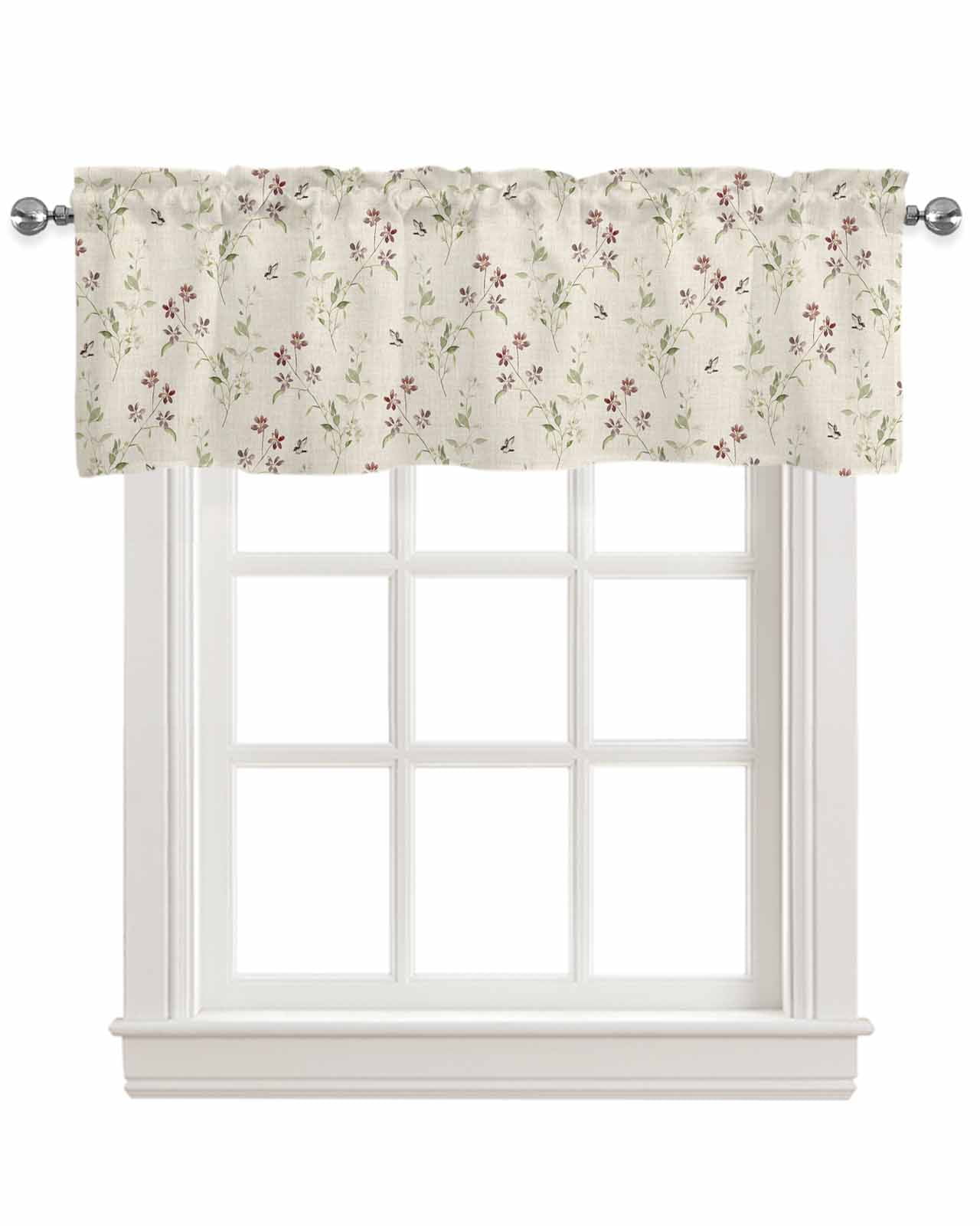 Flower Leaves Linen Curtain Valance for Bedroom/Bathroom/Kitchen/Office ...