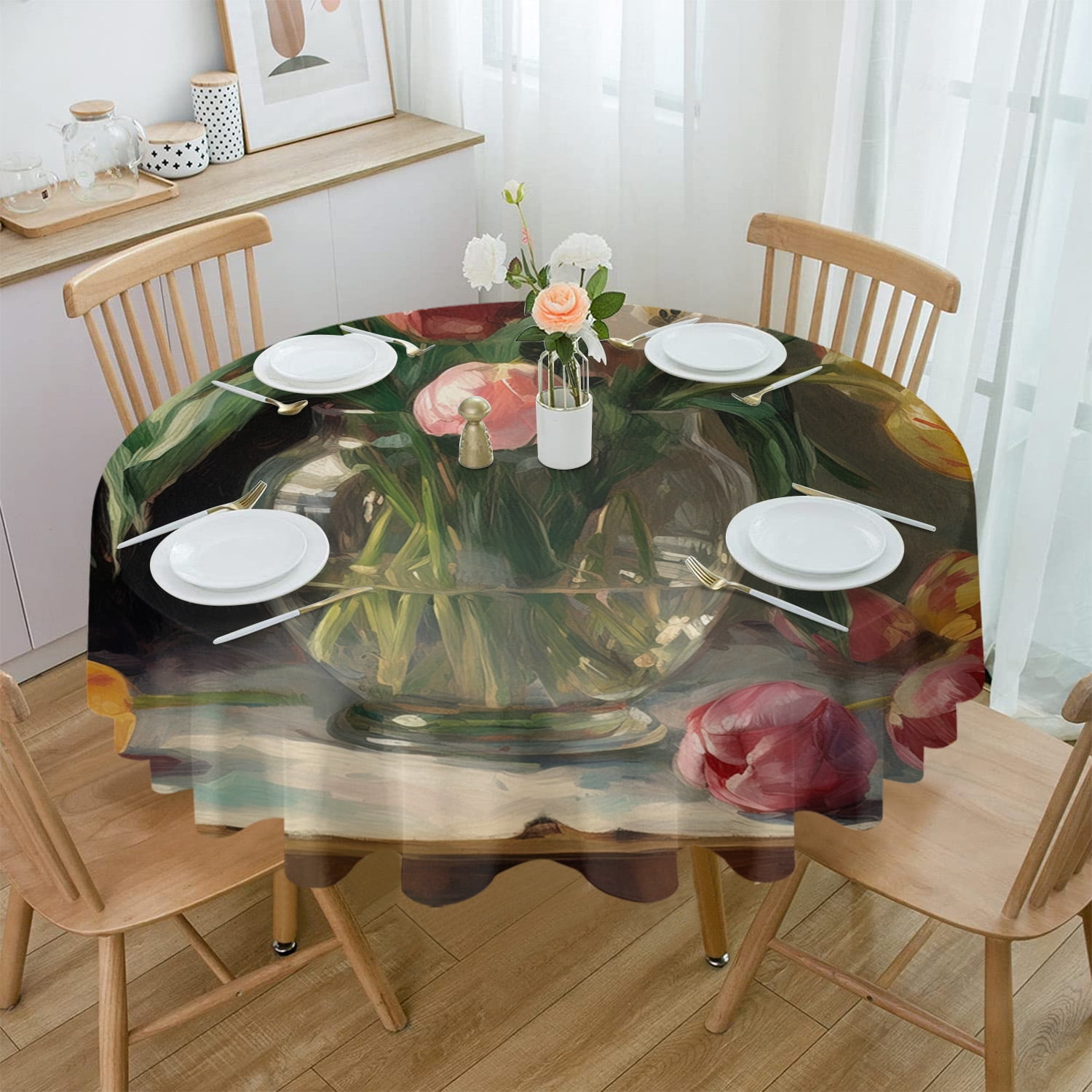 Flower Leaves Oil Painting Tablecloths for Dining Table Waterproof ...