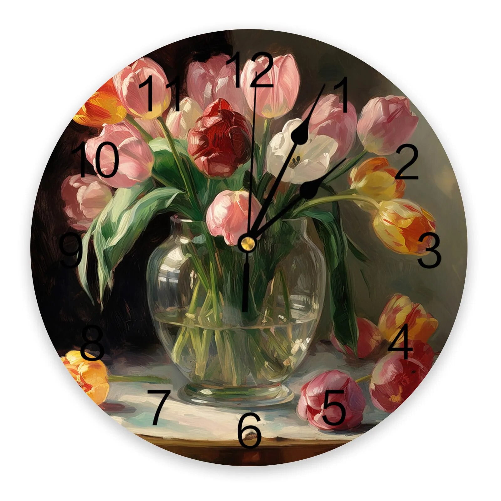 Flower Leaves Oil Painting Wall Clock Large Modern Kitchen Dinning ...