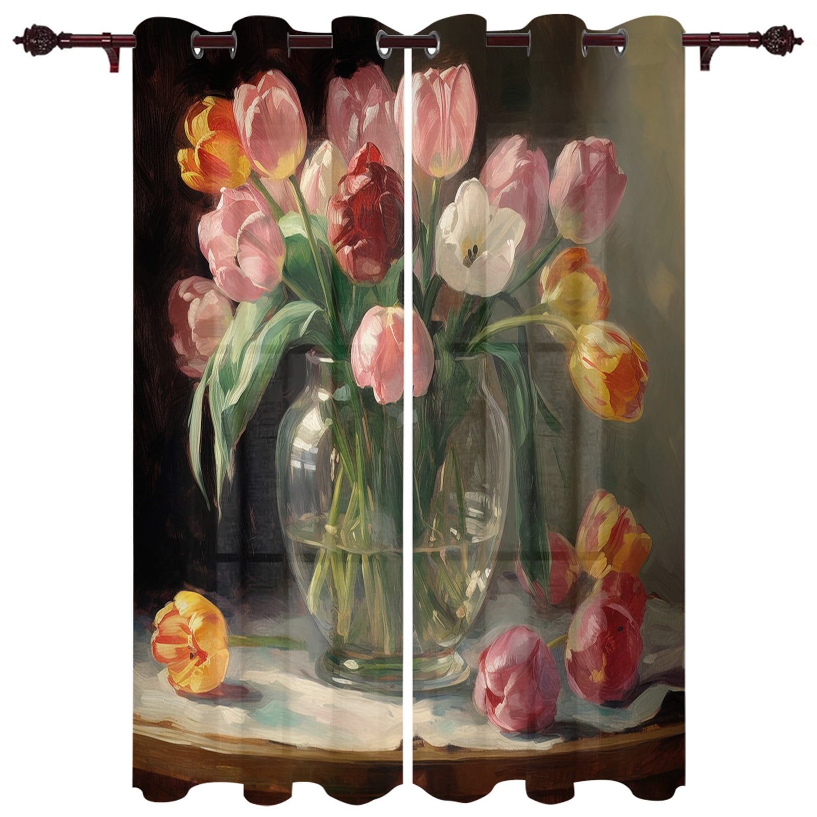 Flower Leaves Oil Painting Window Curtains for Living Room Luxury ...