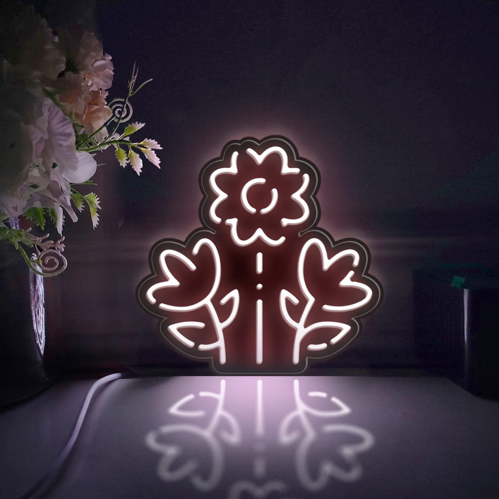 Flower Led Light Box, Dimmable Neon-Like Light Signs USB Power for Wall ...