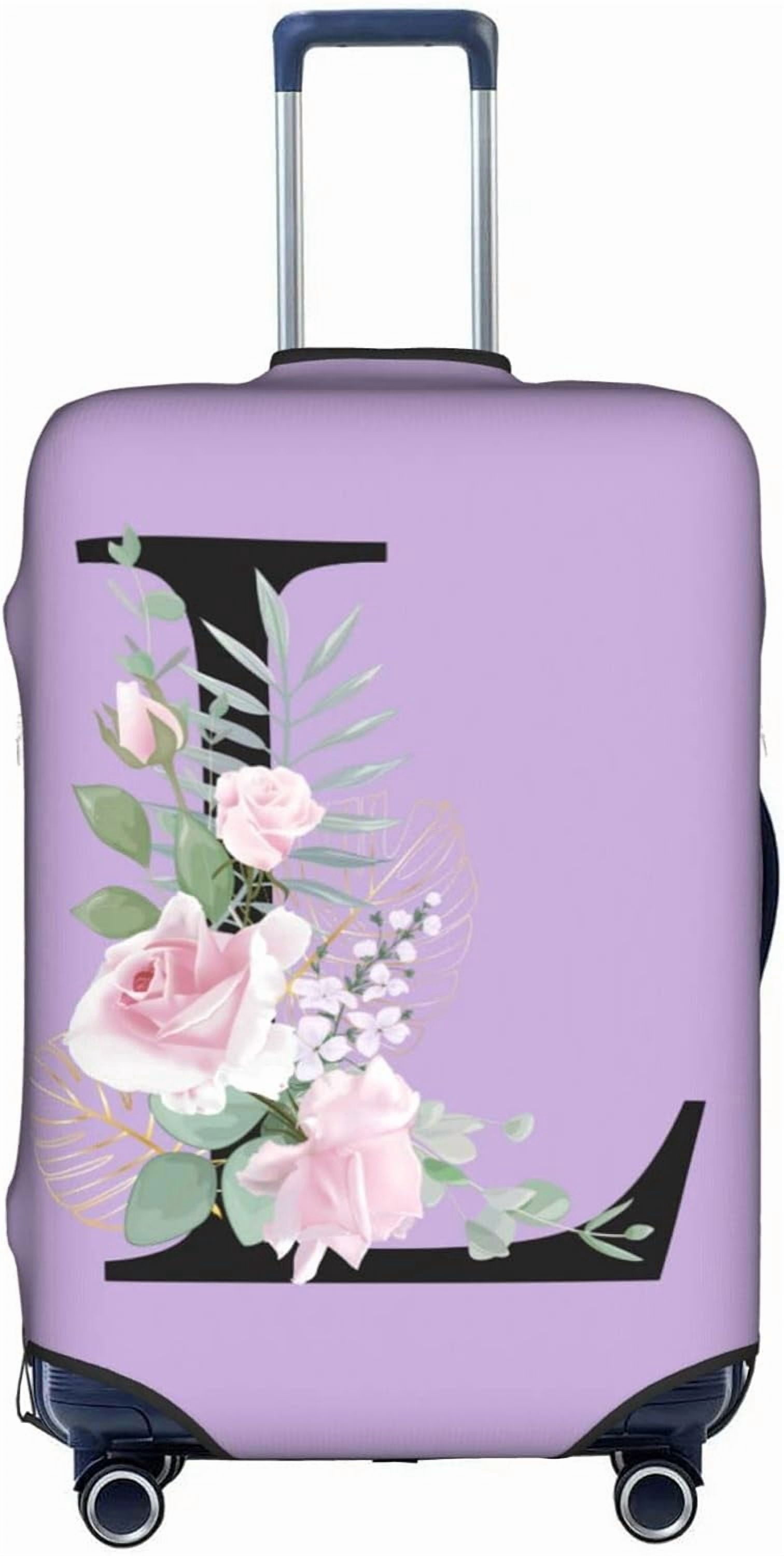Flower Letter L Purple Luggage Cover Elastic Washable Stretch Suitcase ...