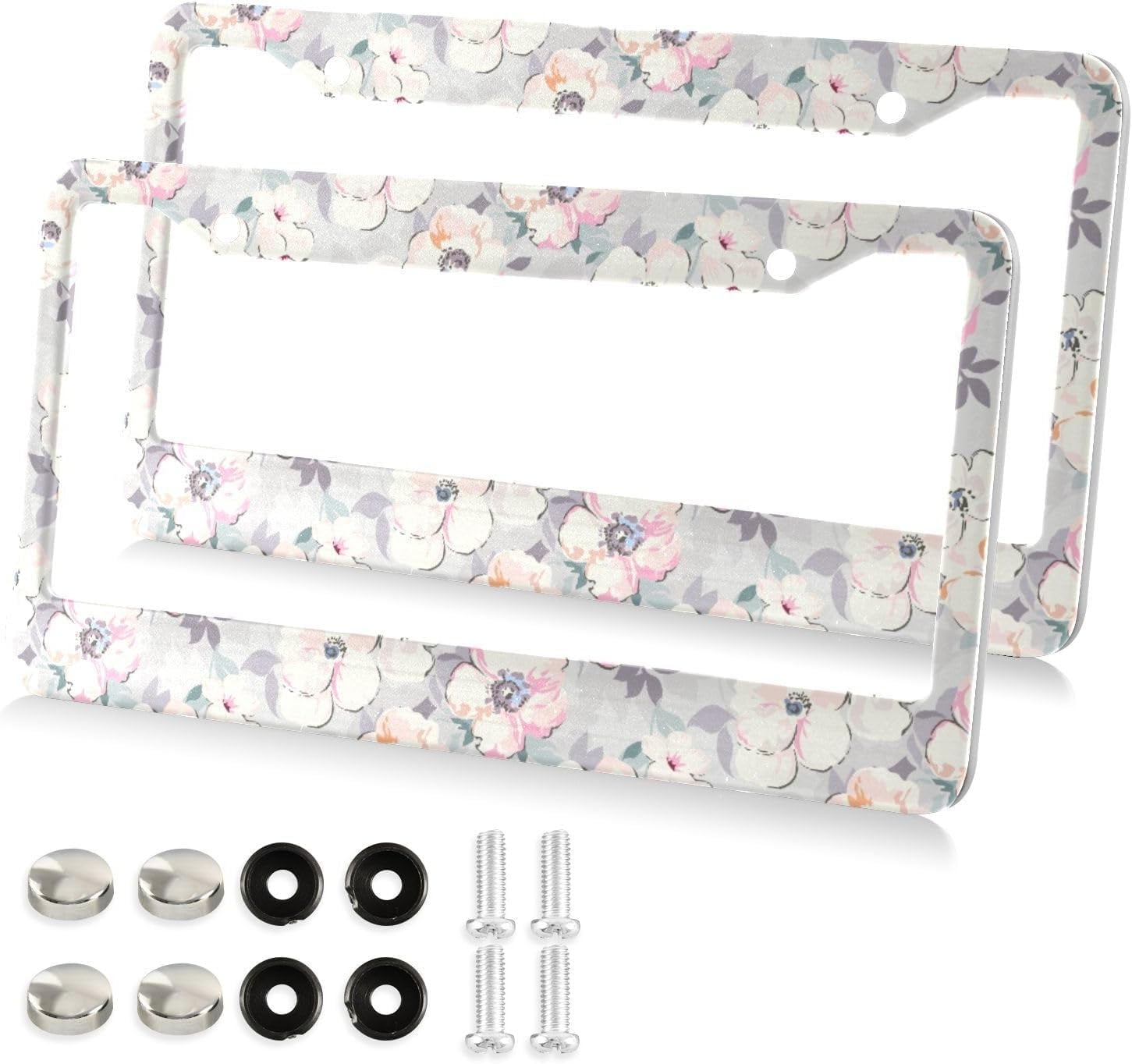 Flower License Plate Frame - 2 Pack Universal Stainless Steel License ...