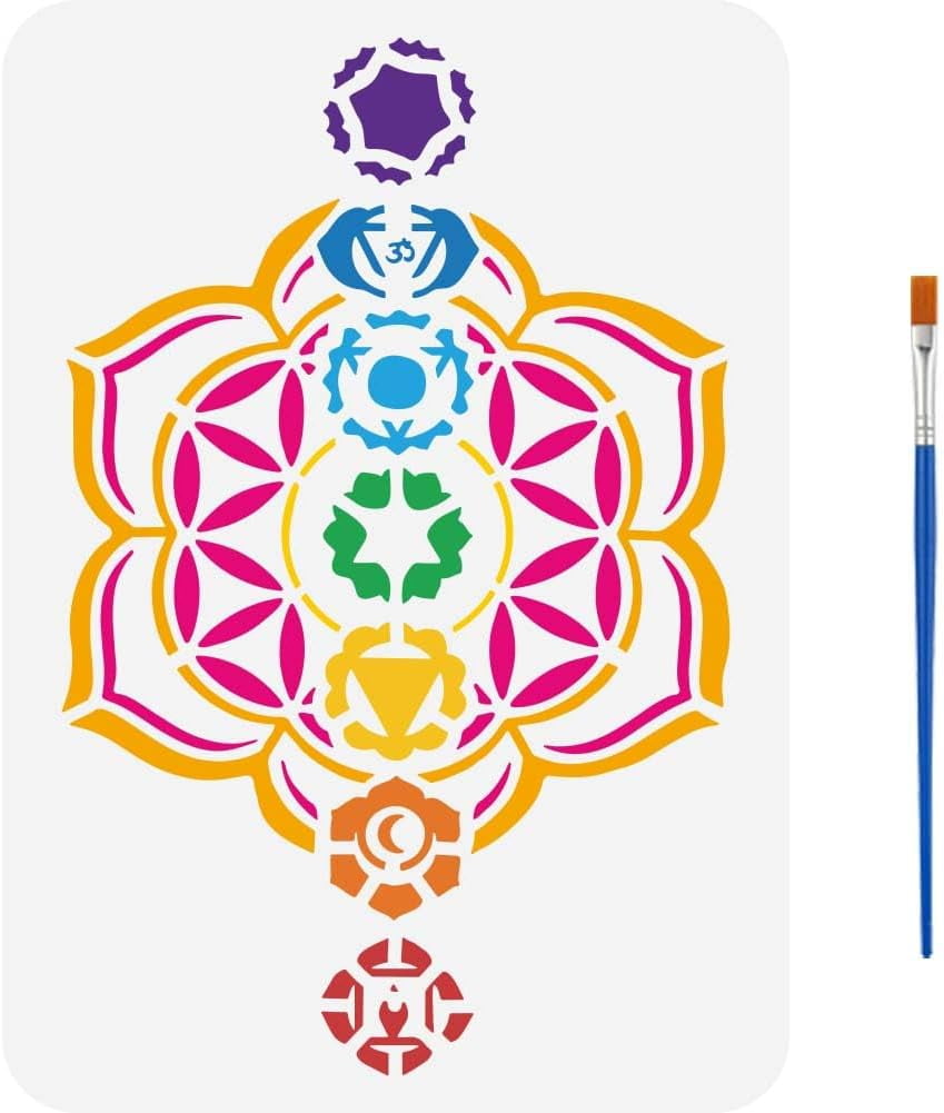 Flower of Life Stencil 11.7x8.3Inch 7 Chakras Stencil with a Paint ...